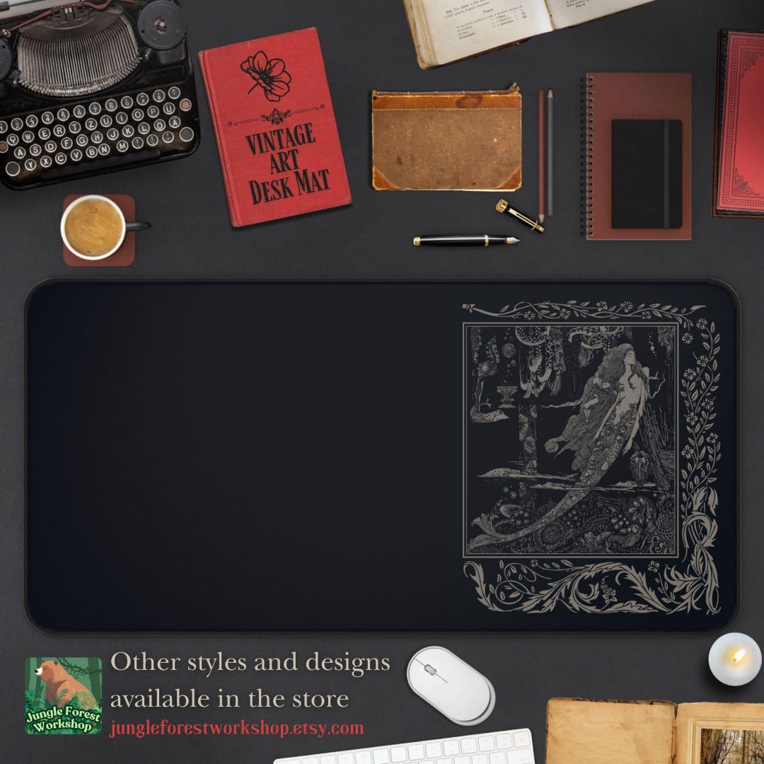 Mermaid Siren Desk Mat | Vintage Classic | Medieval Castle Art | Dark ...