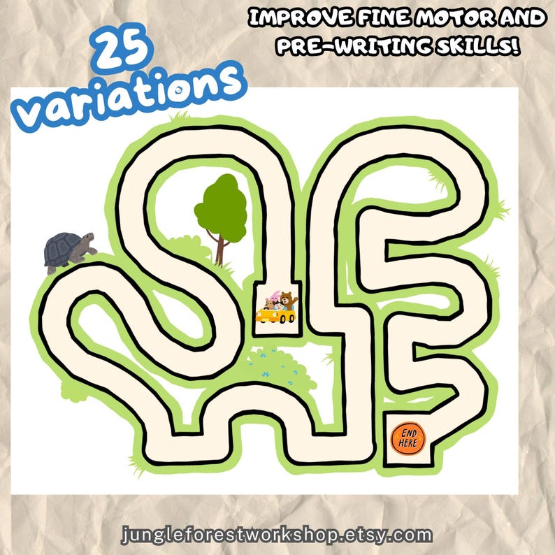 Pencil Control Cute Animal Car Road Tracing Pre Writing Development ...
