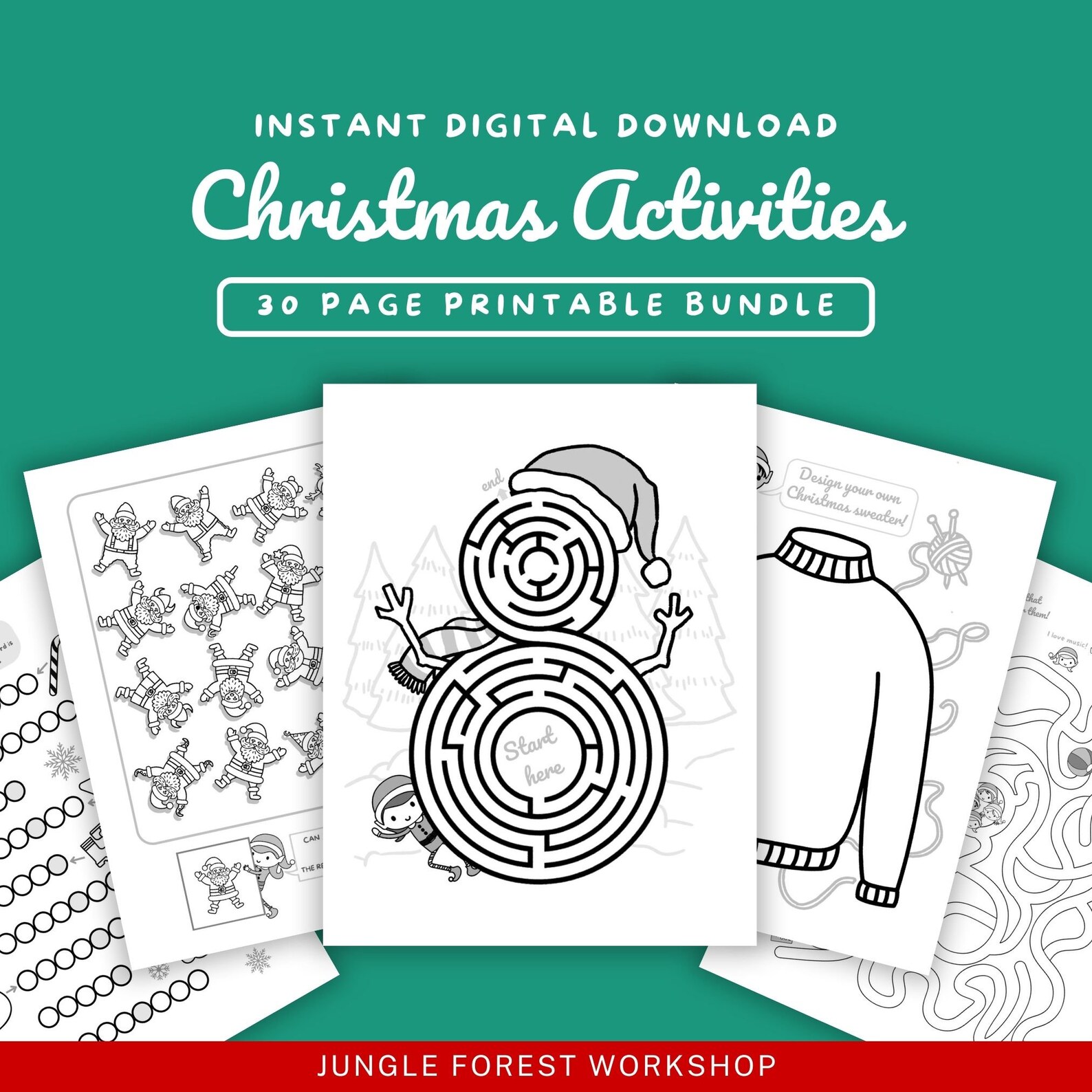 Christmas Worksheet Bundle Printable Holiday Busy Book - Kids ...