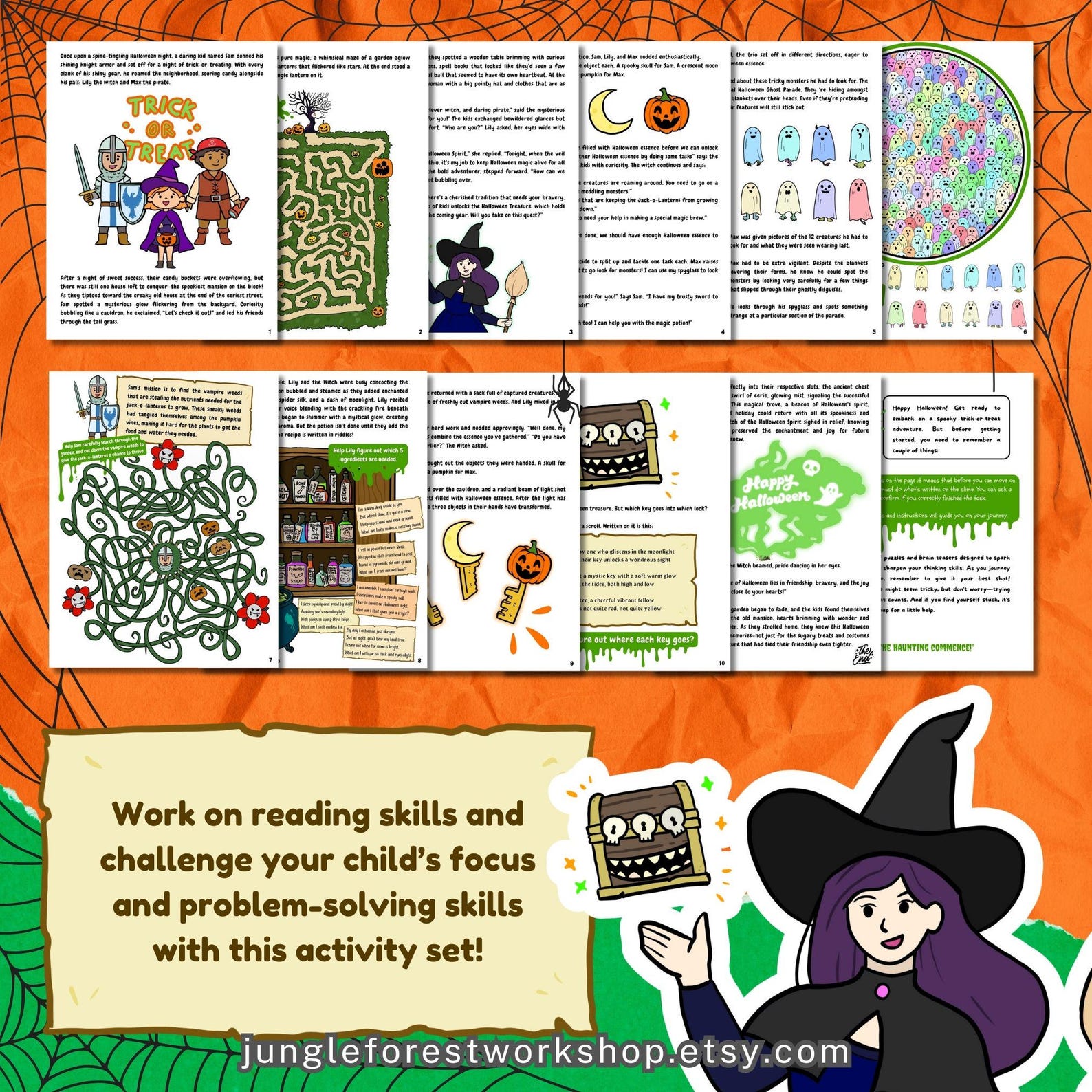 Printable Kids Halloween Reading and Puzzle Escape Room Activity Mazes ...