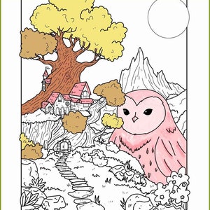 Cute Cozy Giant Animals Fantasy Landscape Hand Drawn Coloring Page Cozy ...