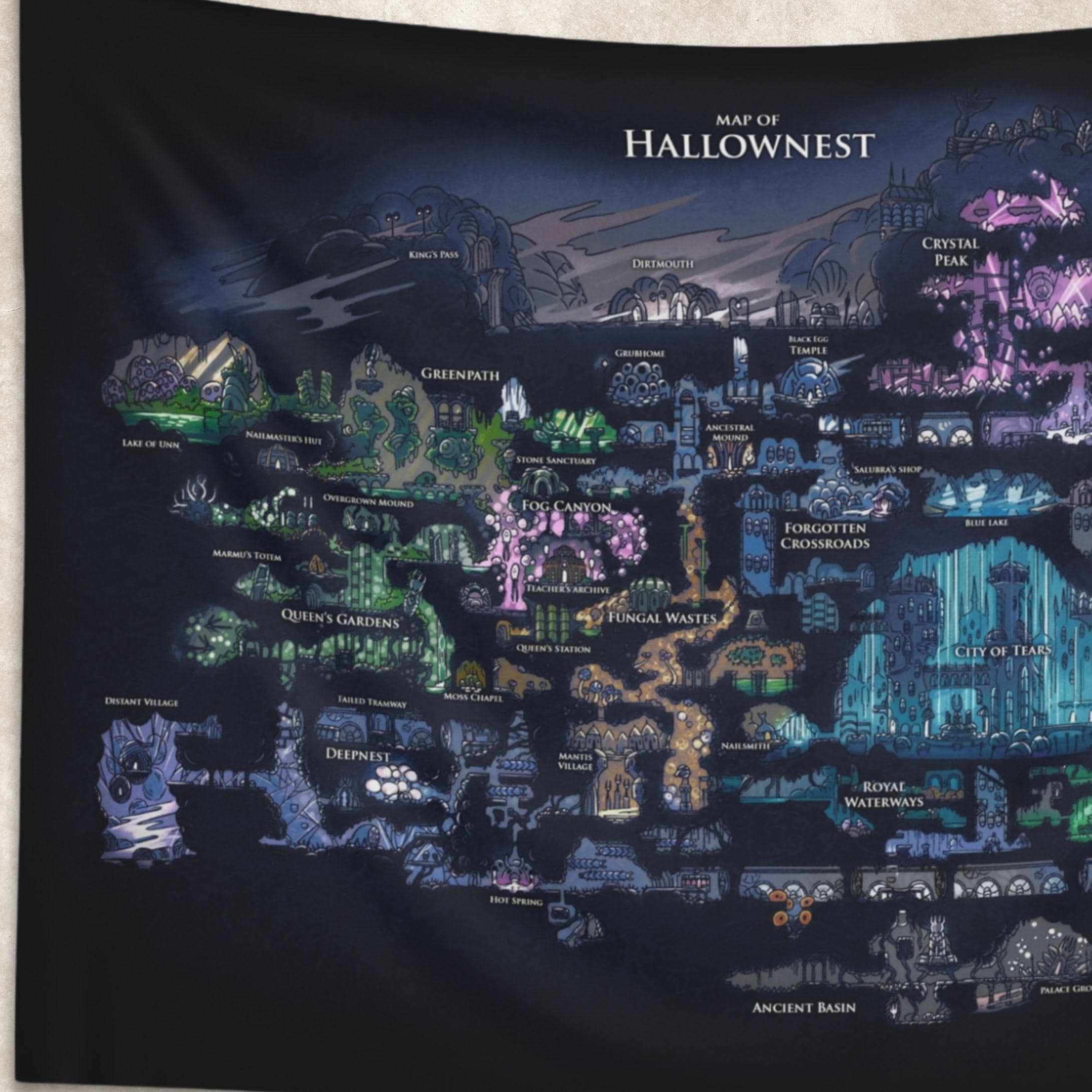 Hallownest Map Tapestry - Hollow Knight Art, Metroidvania Wall Decor ...