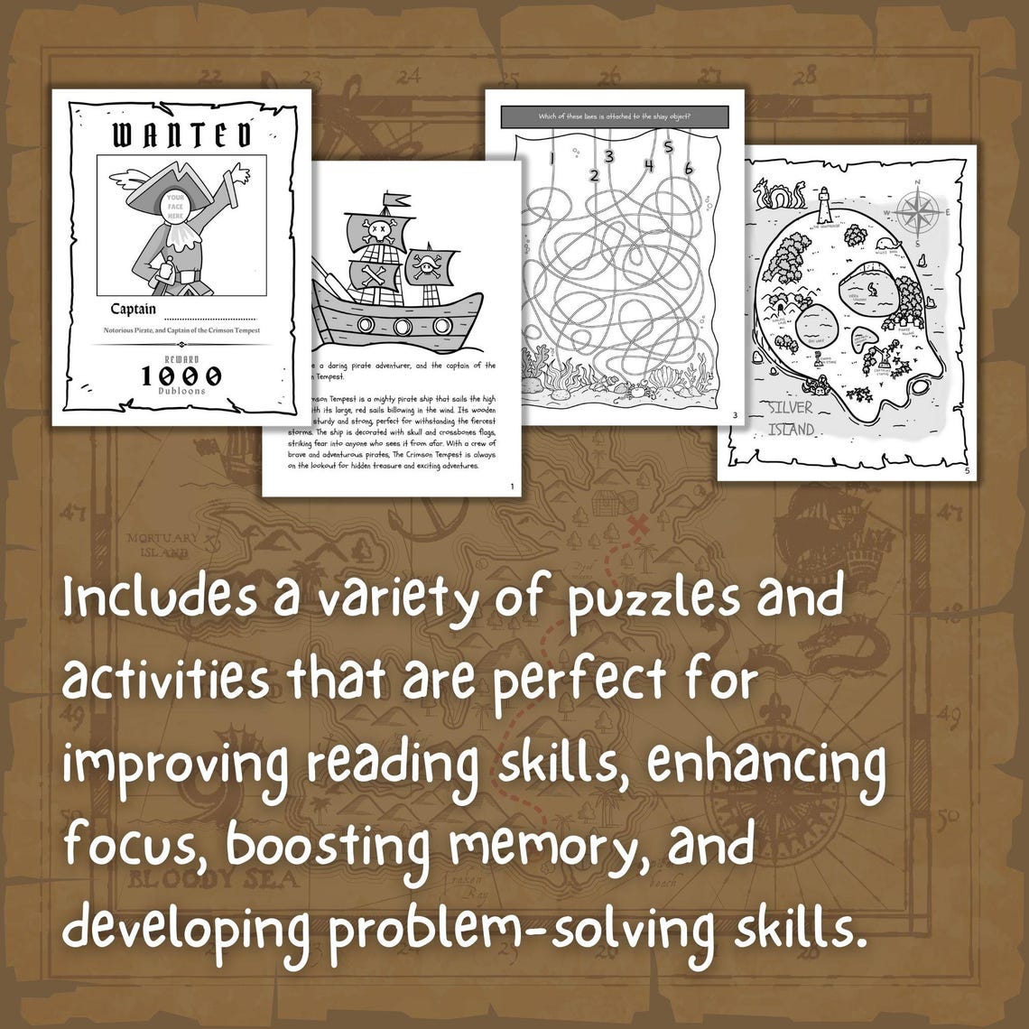 Printable Pirate Island Adventure Reading and Puzzle Escape Room Mazes ...