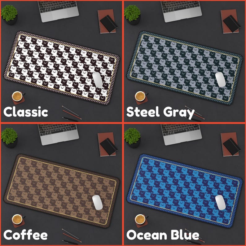 Checkerboard Cats Desk Mat | Fun Cute Kitty Colorful Pattern Kawaii ...