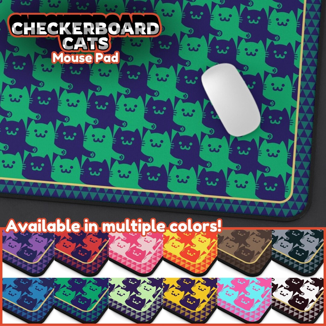 Checkerboard Cats Desk Mat | Fun Cute Kitty Colorful Pattern Kawaii ...