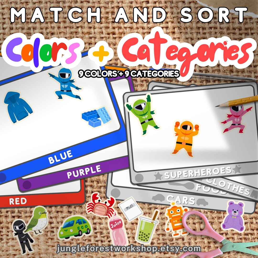 Color and Category Sorting and Matching, Printable Activity Busy Book ...
