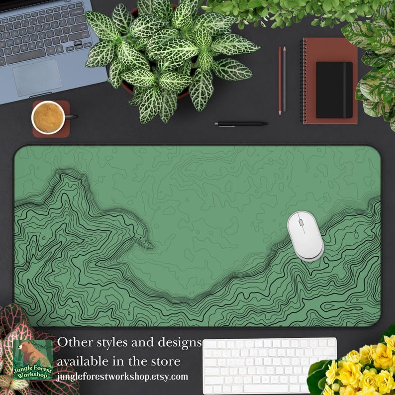 Desk Mat, Green Topographic Mouse Pad, Modern Minimalist Office Desk ...