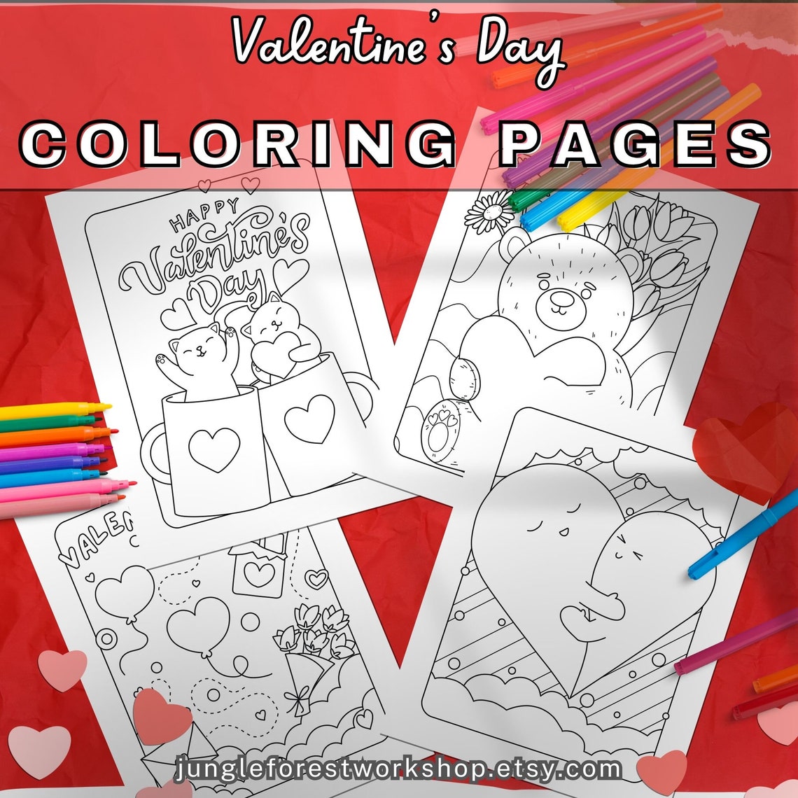 Cute Valentine's Day Coloring Pages | 4 Page Hearts Day Coloring Page ...