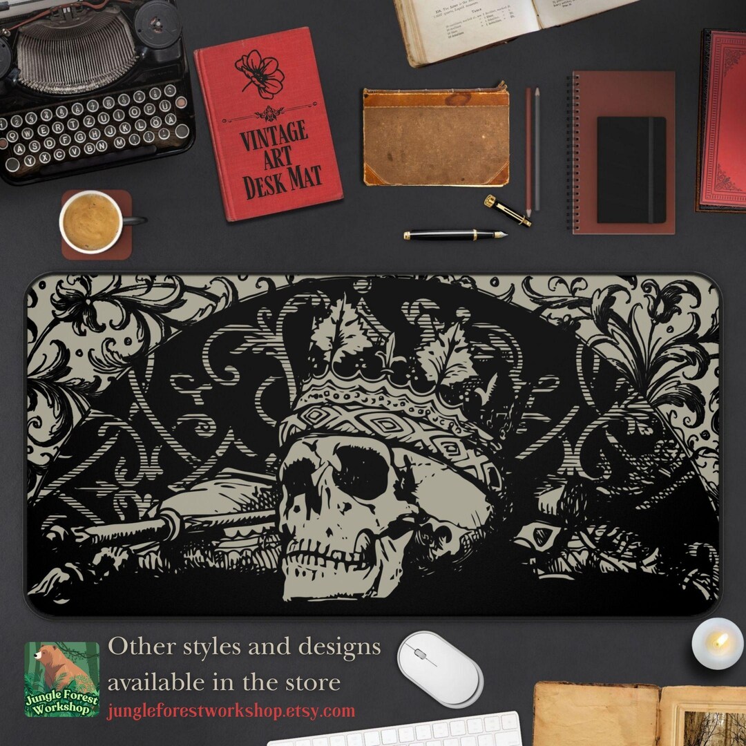 Crown Skull Desk Mat Art | Dark Academia Vintage Classic | Elegant ...
