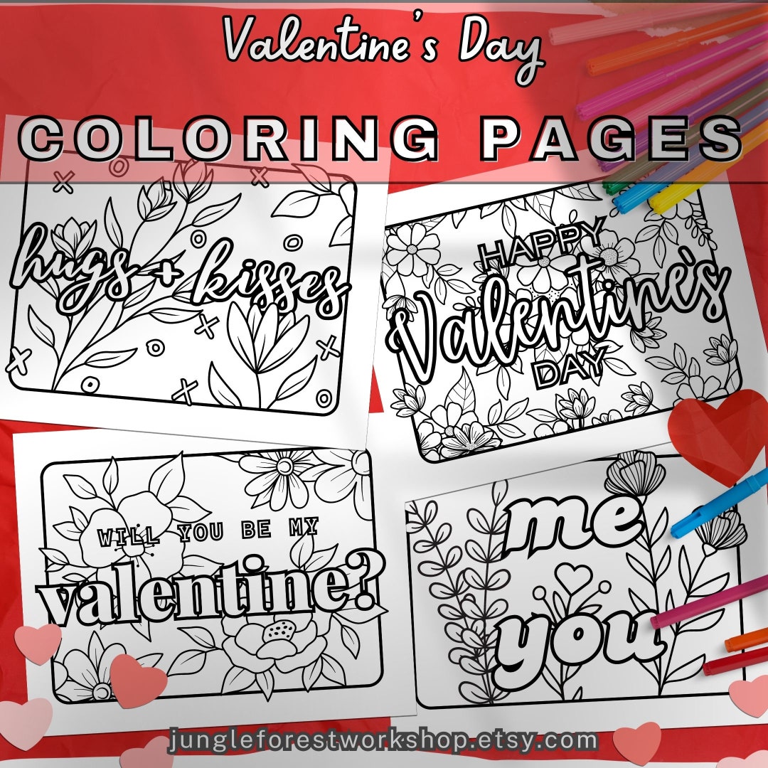 Valentine's Day Coloring Pages | 9 Page Vday Coloring Page Bundle - Etsy
