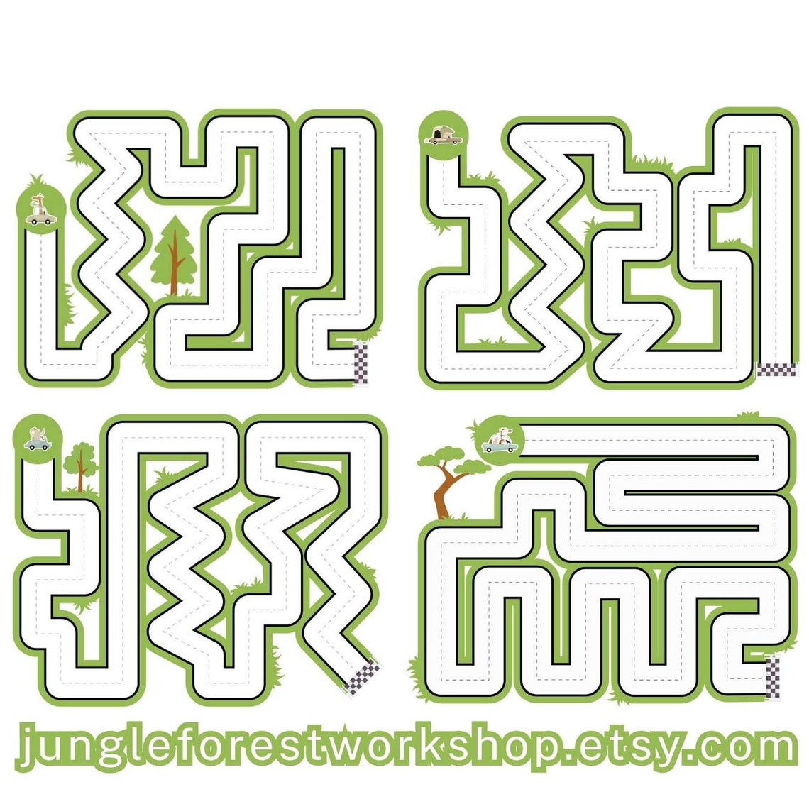 Pencil Control Road Tracing Cute Animals in Cars Pre Writing Printable ...