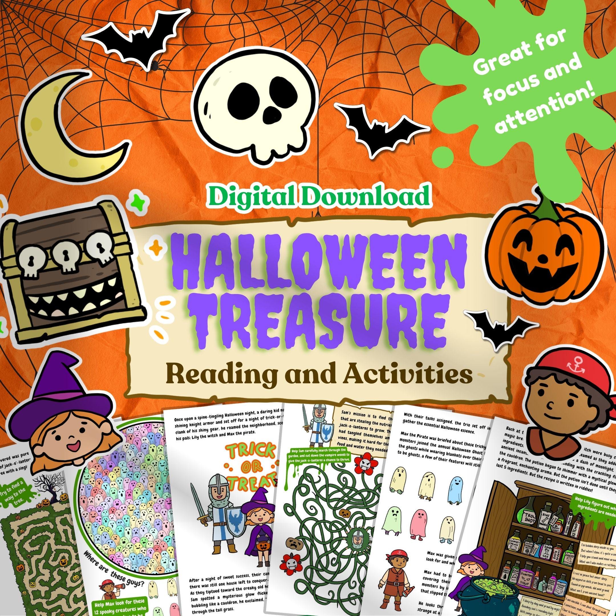 Printable Kids Halloween Reading and Puzzle Escape Room Activity Mazes ...