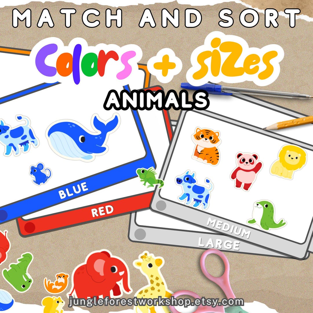 Cute Animal Color and Size Sorting and Matching Printable Activity Busy ...