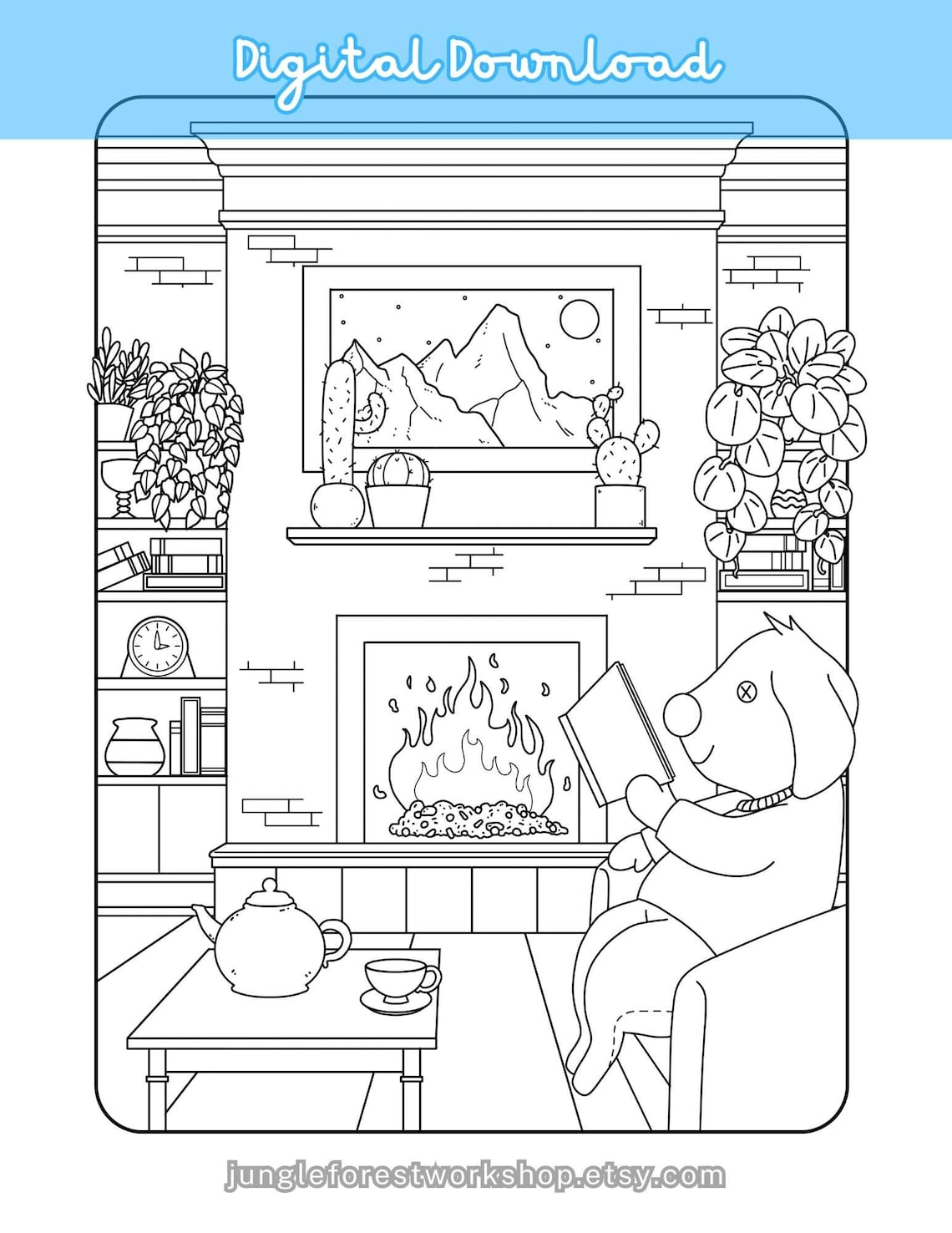 Cozy Dog and Bear Coloring Pages Set Hand Drawn Cute Relaxing Stress ...