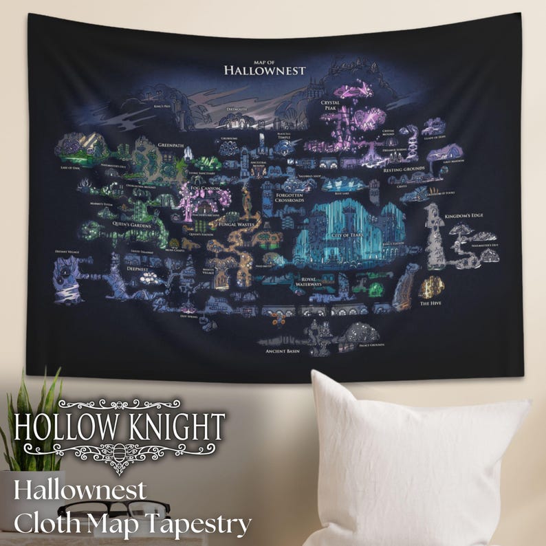 Hallownest Map Tapestry - Hollow Knight Art, Metroidvania Wall Decor ...