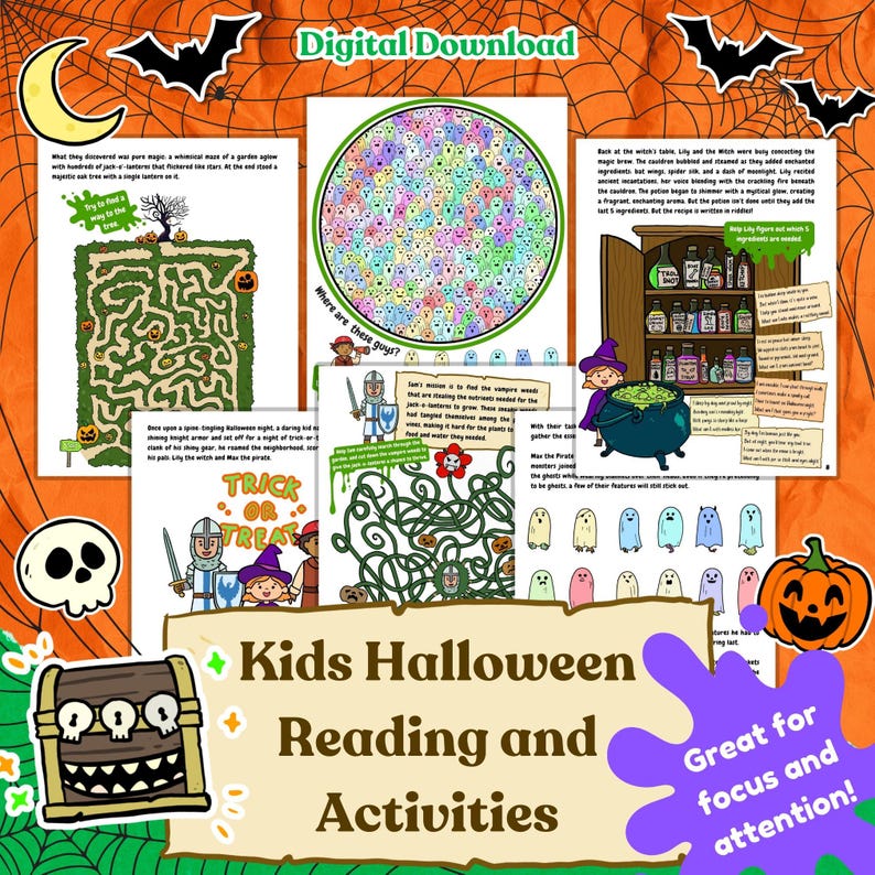 Printable Kids Halloween Reading and Puzzle Escape Room Activity Mazes ...