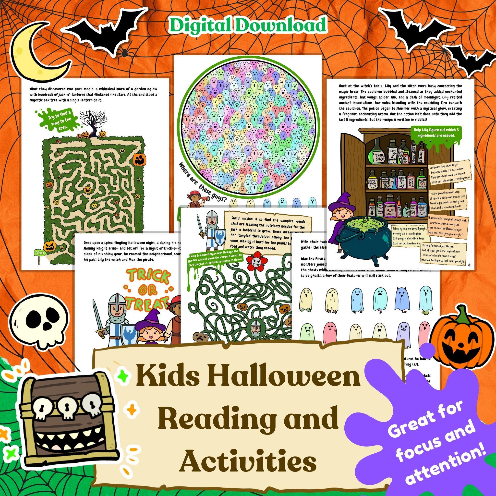 Printable Kids Halloween Reading and Puzzle Escape Room Activity Mazes ...