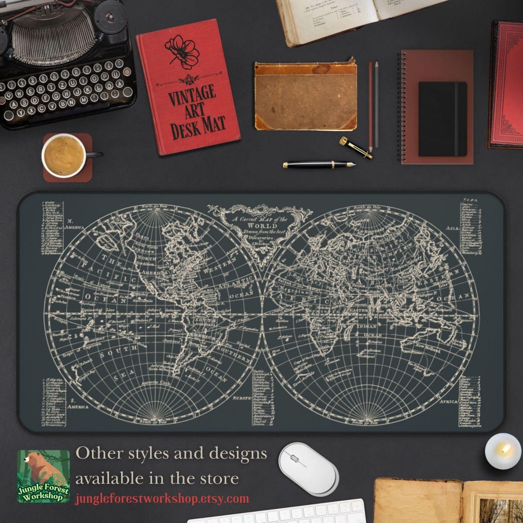 Old Map PC Desk Mat Art Vintage Classic | Dark Academia Elegant Gothic ...
