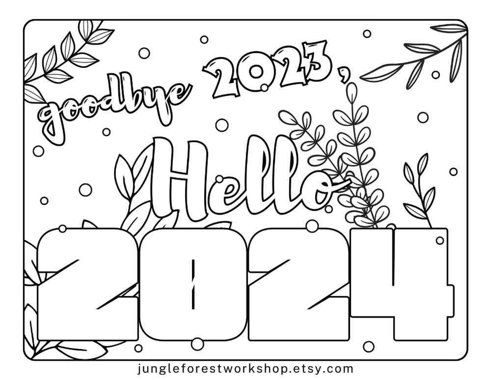 New Year 2024 Coloring Pages 3 Page Coloring Page Bundle Set 2 - Etsy