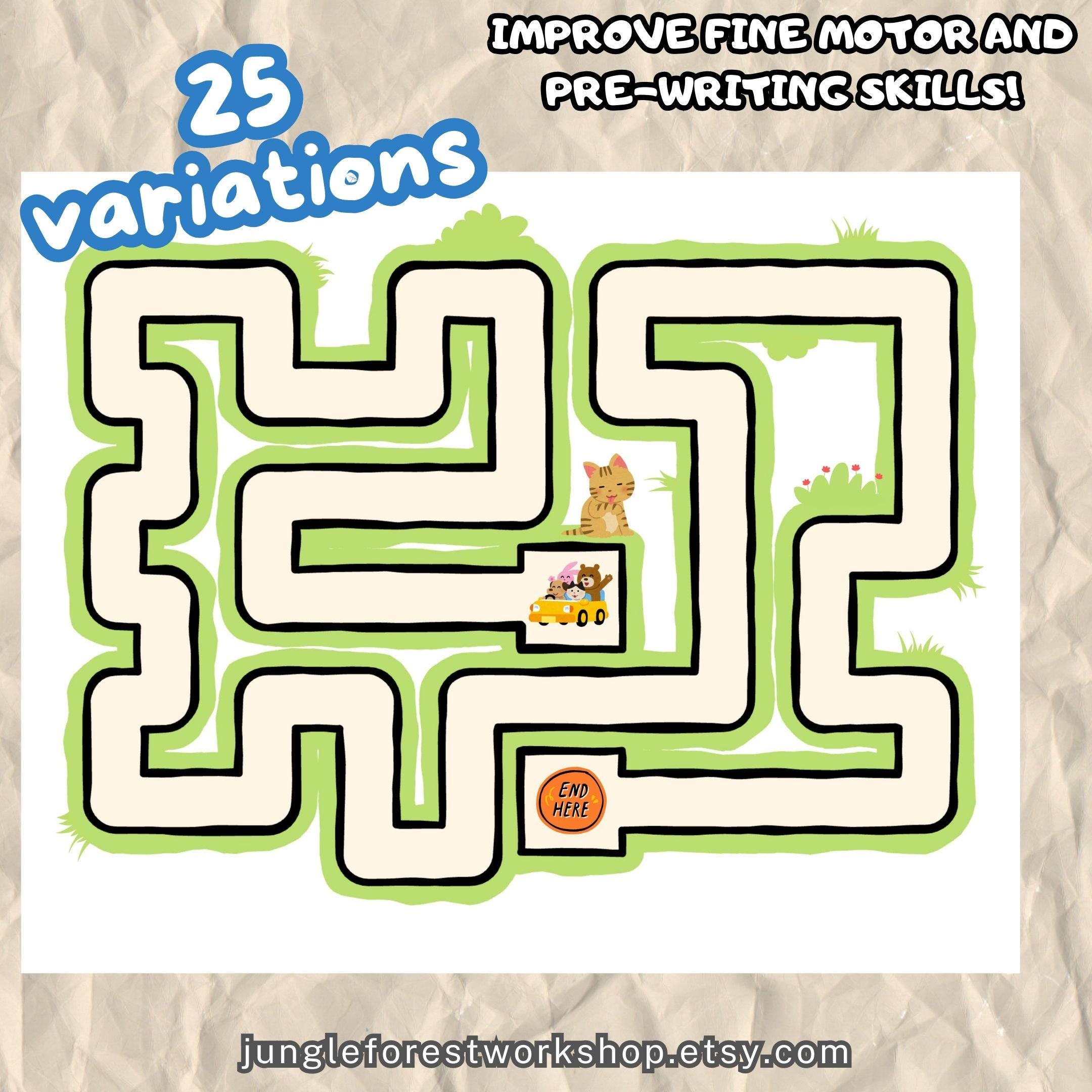 Pencil Control Cute Animal Car Road Tracing Pre Writing Development ...