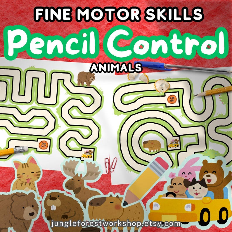 Pencil Control Cute Animal Car Road Tracing Pre Writing Development ...