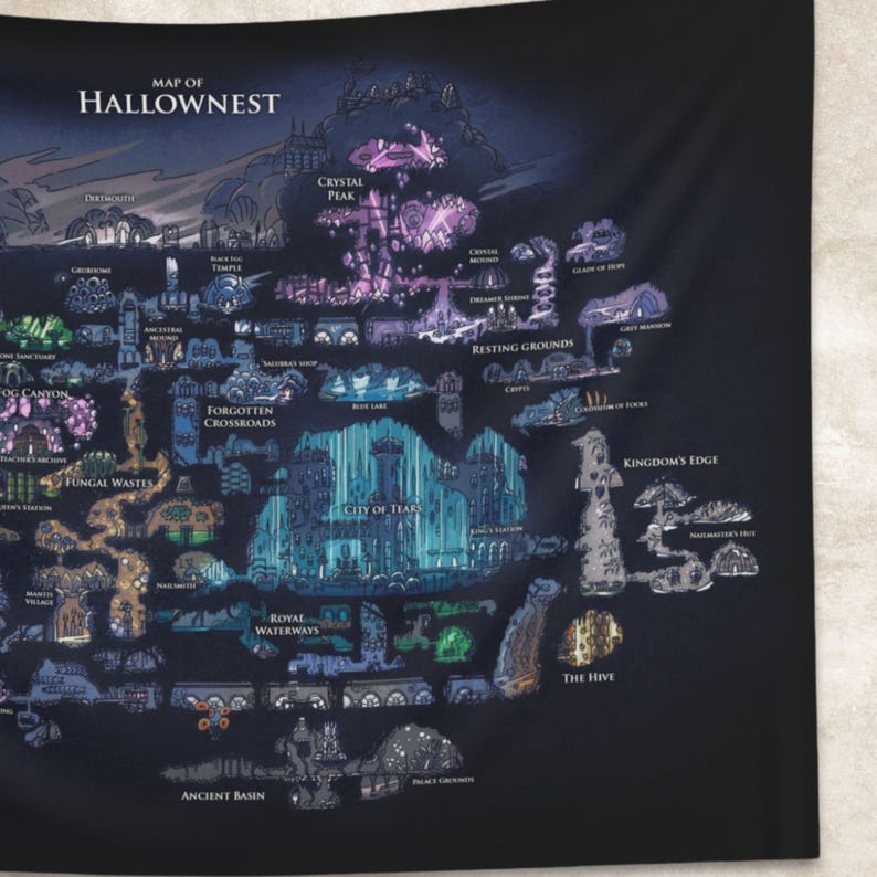 Hallownest Map Tapestry - Hollow Knight Art, Metroidvania Wall Decor ...