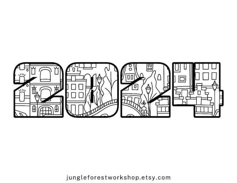 New Year 2024 Coloring Pages 3 Page Coloring Page Bundle Set 3 - Etsy