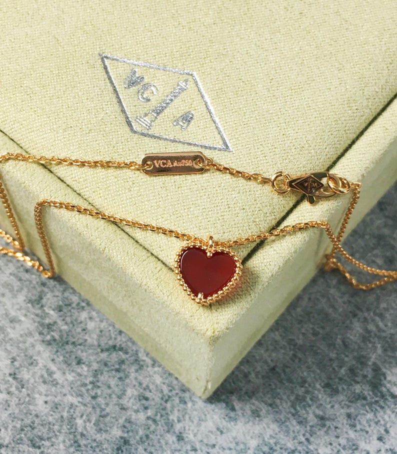 Vintage VCA 18k Rose Gold Red Heart Necklace - Etsy