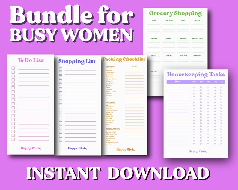 Bundle for Busy Women: Grocery Checklist, to Do List, Shopping List ...