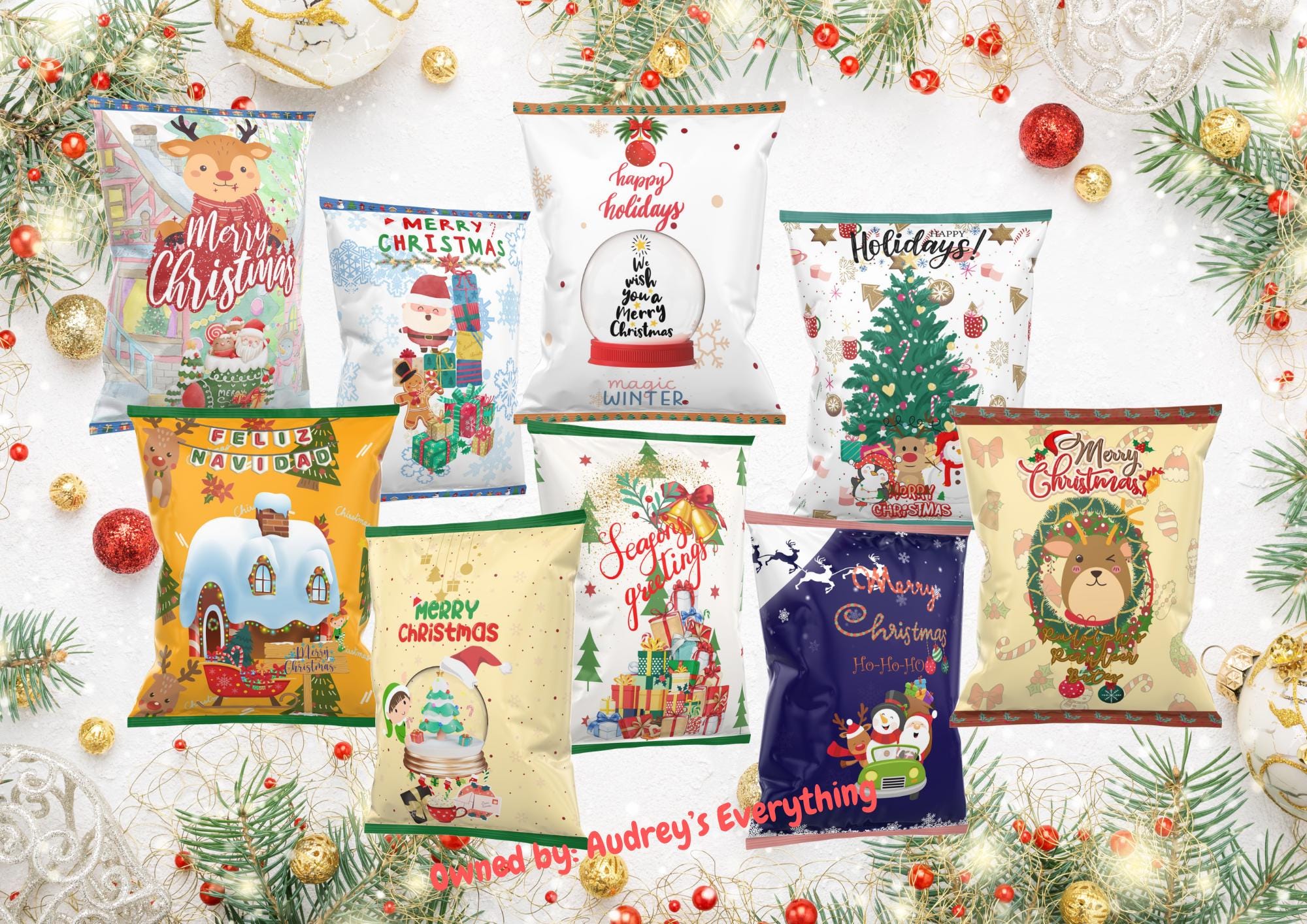 12 Christmas Chip Bags Candy Bag, Printable, Ready-to-print, Christmas ...