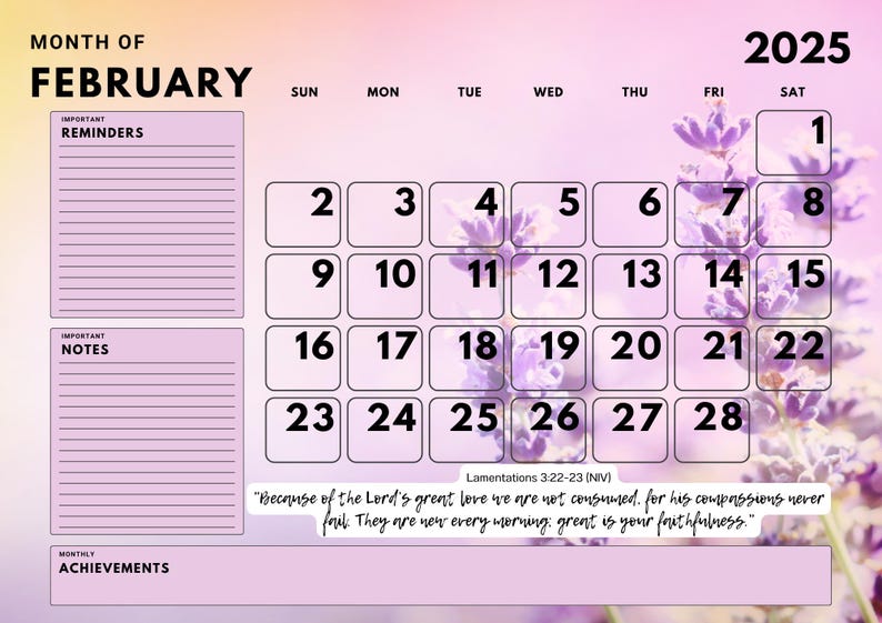 2025 Printable Calendar With Bible Scriptures Floral Christian Calendar ...