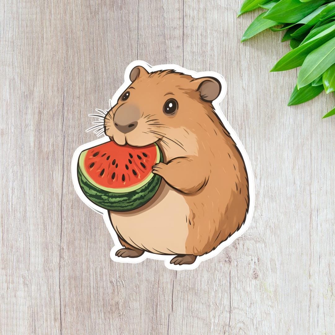 Cute Capybara Watermelon Sticker - Adorable Fruit Animal Decal for ...