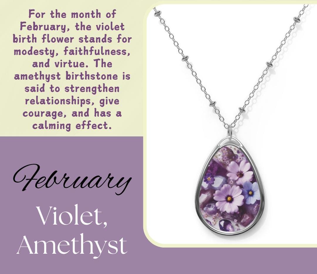 February Violet Birth Flower Necklace: Amethyst Pendant - Etsy
