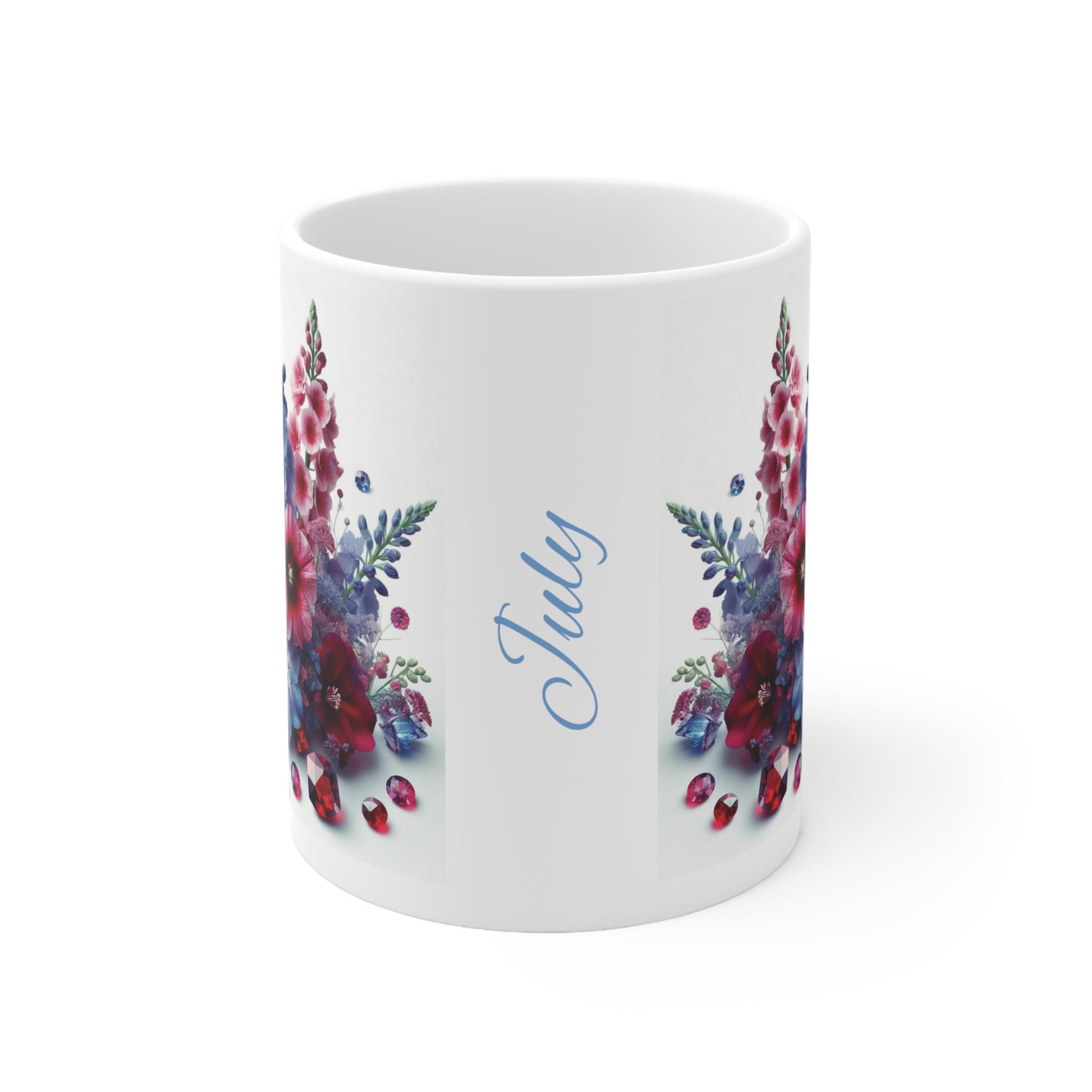 July Larkspur Birth Flower & Ruby Birthstone Mug 11 Oz - Etsy