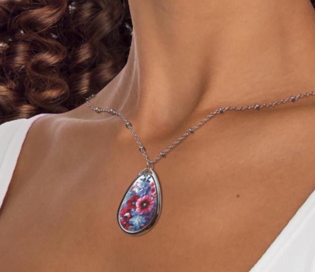 July Larkspur Birth Flower and Ruby Birthstone Necklace, Flower Pendant ...