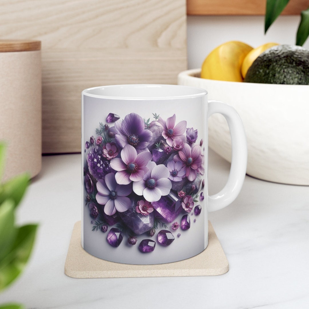 February Violet & Amethyst Mug: Birthstone Floral Gift - Etsy