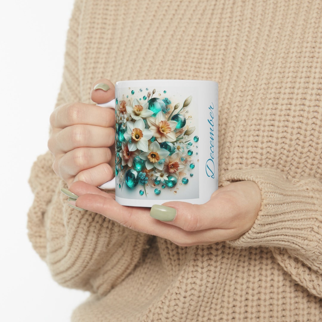 December Narcissus Birth Flower & Blue Topaz Birthstone Mug - Etsy
