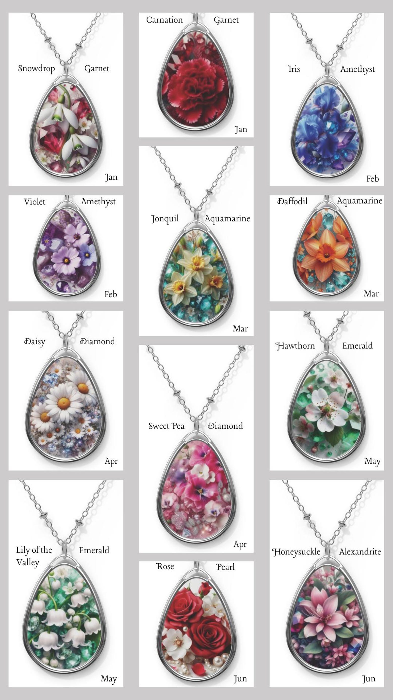 April Sweet Pea Birth Flower and Diamond Birthstone Necklace, Pendant ...