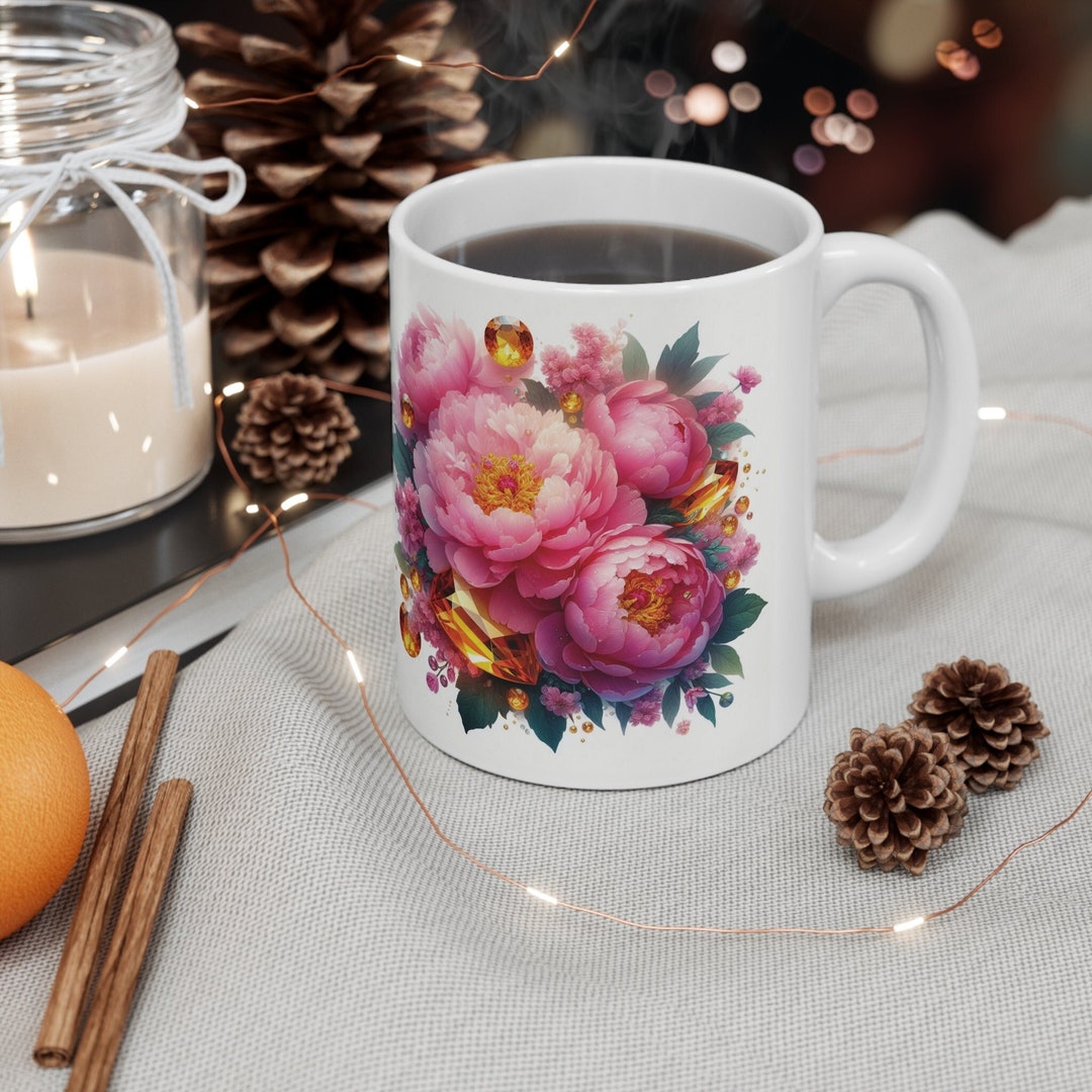 November Peony Birth Flower & Yellow Topaz Birthstone Mug 11 Oz - Etsy