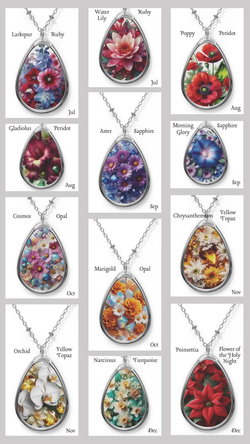 July Water Lily Birth Flower and Ruby Birthstone Necklace, Birthday ...