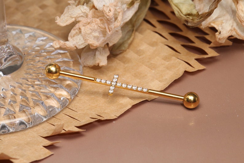 Cross Industrial Bar Surface Cartilage Industrial Piercing Jewelry 14G ...