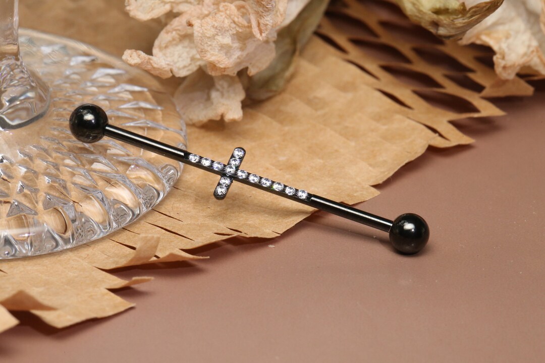 Cross Industrial Bar Surface Cartilage Industrial Piercing Jewelry 14G 38mm Industrial Barbell ...