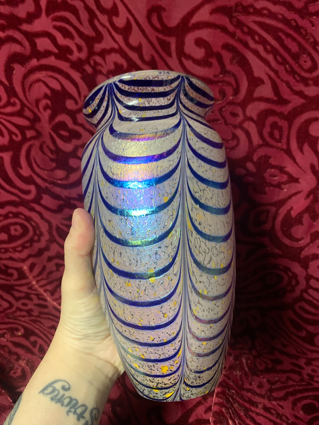 Iridescent Pulled Feather Glass Vase - Etsy