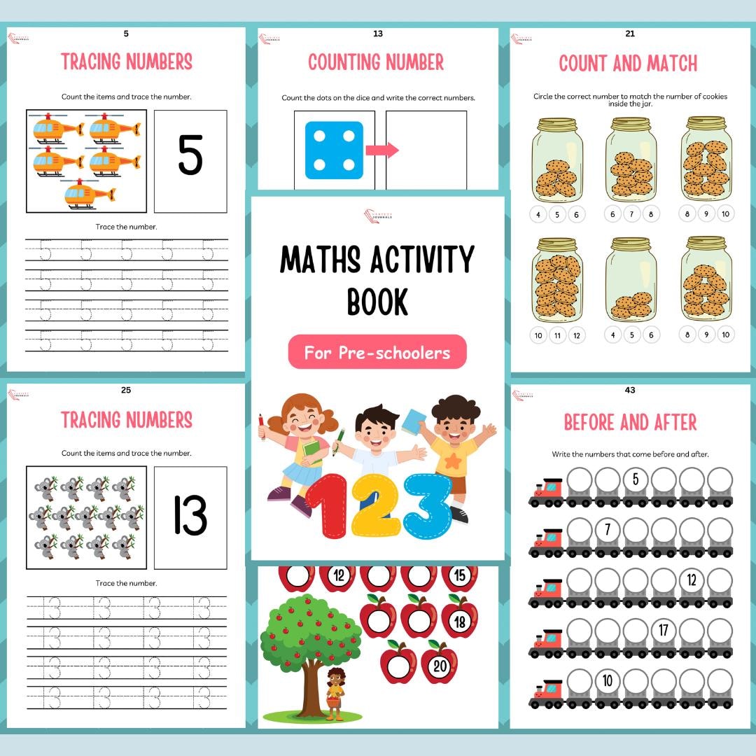 Preschool Math Activity Book | Numbers, Shapes and Counting Worksheets ...