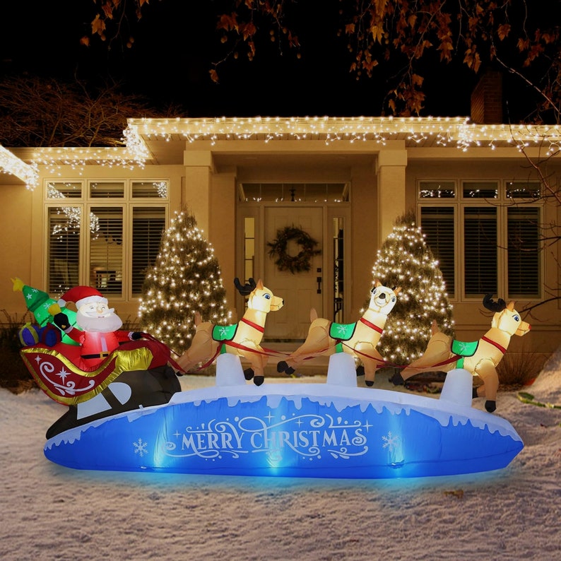 10 FT Santa Sleigh With Reindeer Christmas Inflatables Outdoor - Etsy