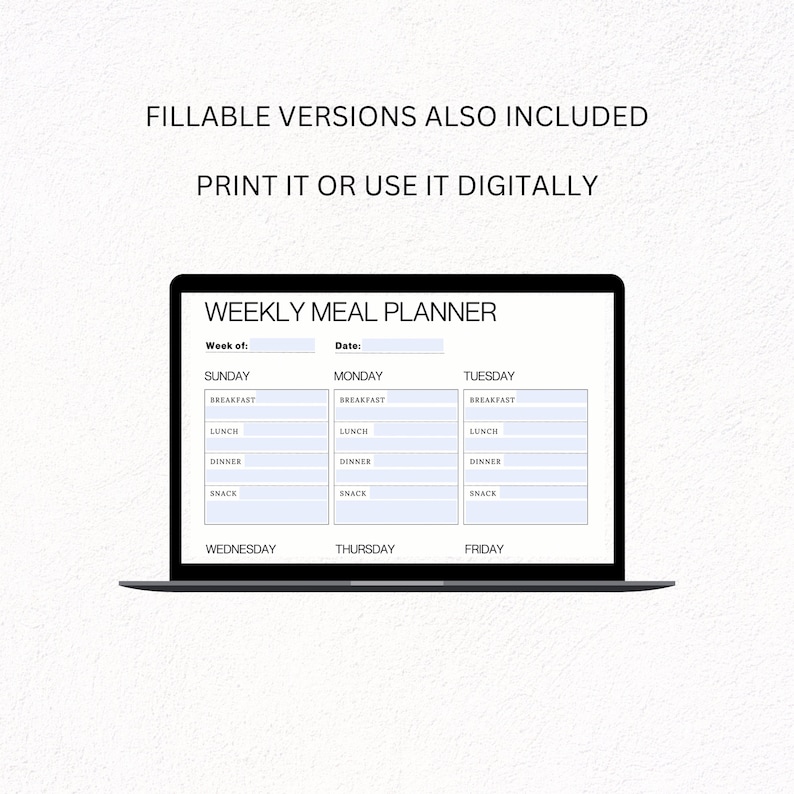 Minimalist Printable Weekly Meal Planner, Meal Prep Tracker & Planner ...