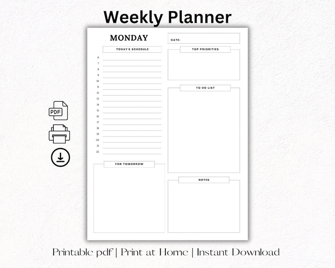Digital Weekly Planner, Printable PDF for Productivity, Instant ...