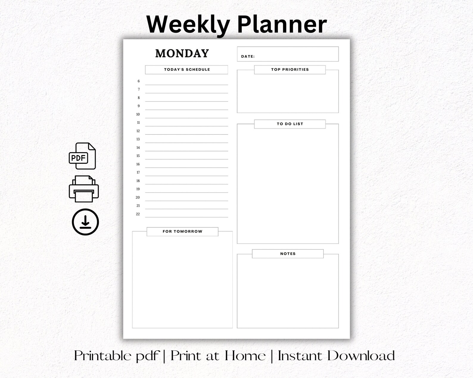 Digital Weekly Planner, Printable PDF for Productivity, Instant ...