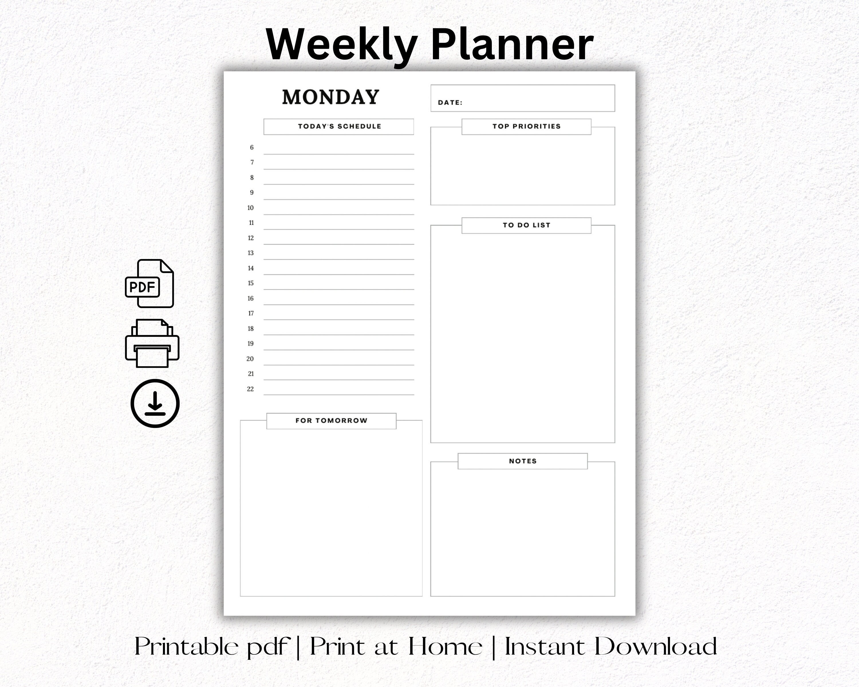 Digital Weekly Planner, Printable PDF for Productivity, Instant ...