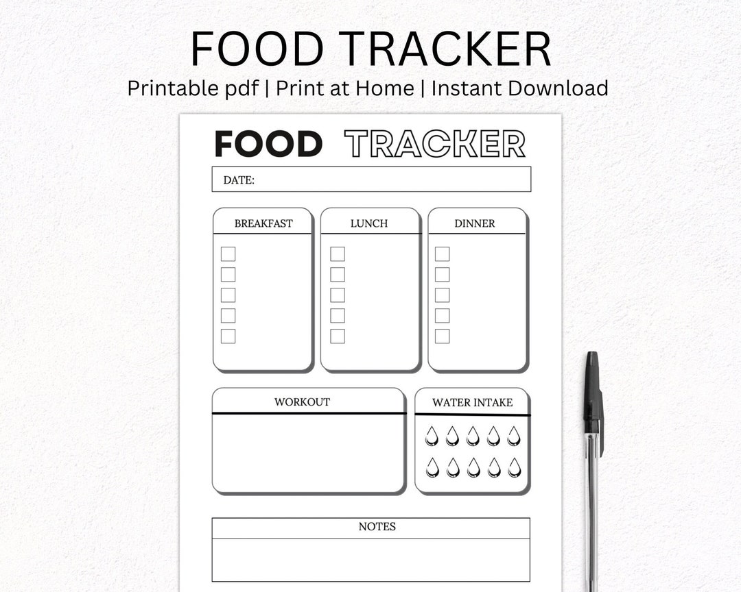 Printable Daily Food Tracker, Food Journal, Daily Food Diary, Food ...